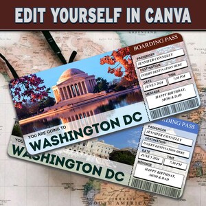 Washington DC Trip Ticket , Washington DC Surprise Boarding Pass ...