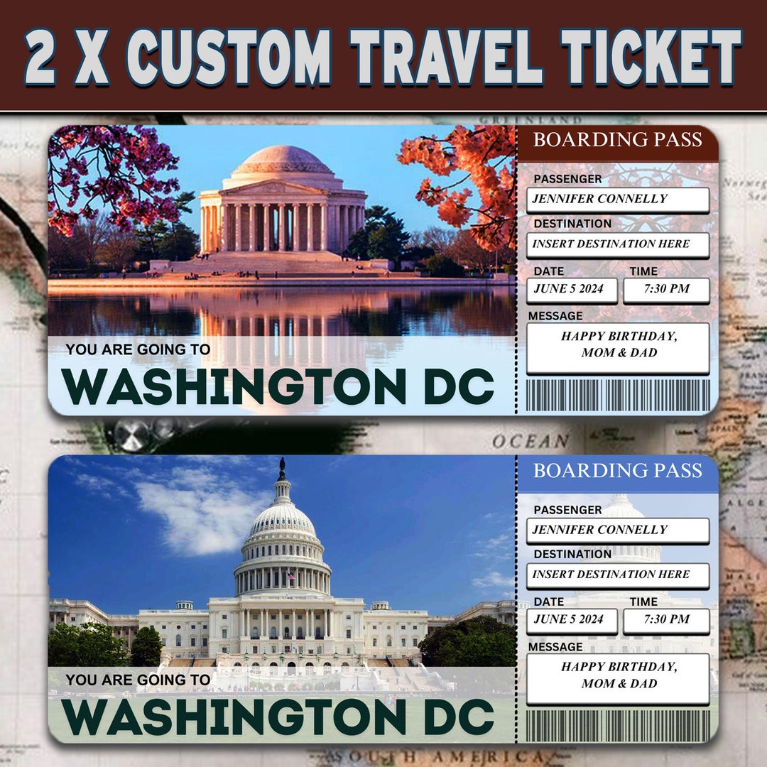 Washington DC Trip Ticket , Washington DC Surprise Boarding Pass ...