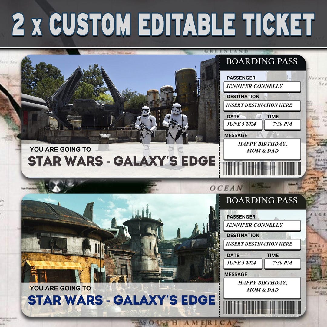 Printable GALAXY EDGE Surprise Gift Ticket Theme Park Boarding Pass ...