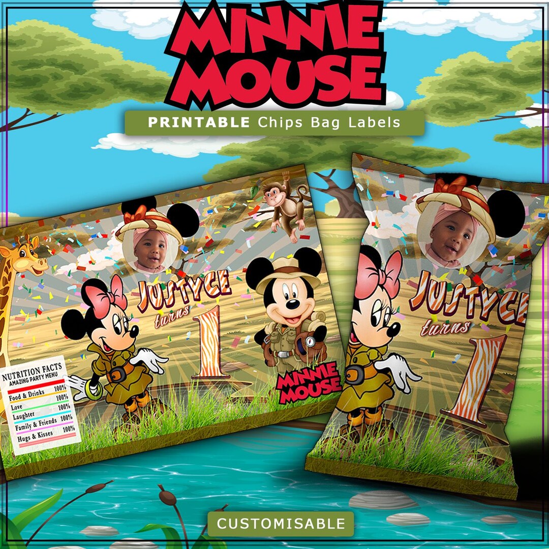 Kids Birthday Chips Bag Labels Printable, Minnie Printable Chip Bag ...