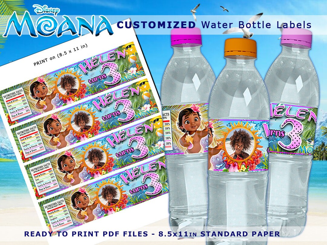 Moana Baby Printable Labels Party Bundle, Personalized Water Botlle ...