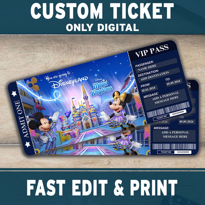 Printable Disneyworld Ticket Theme Park Surprise Ticket, Gift Reveal ...