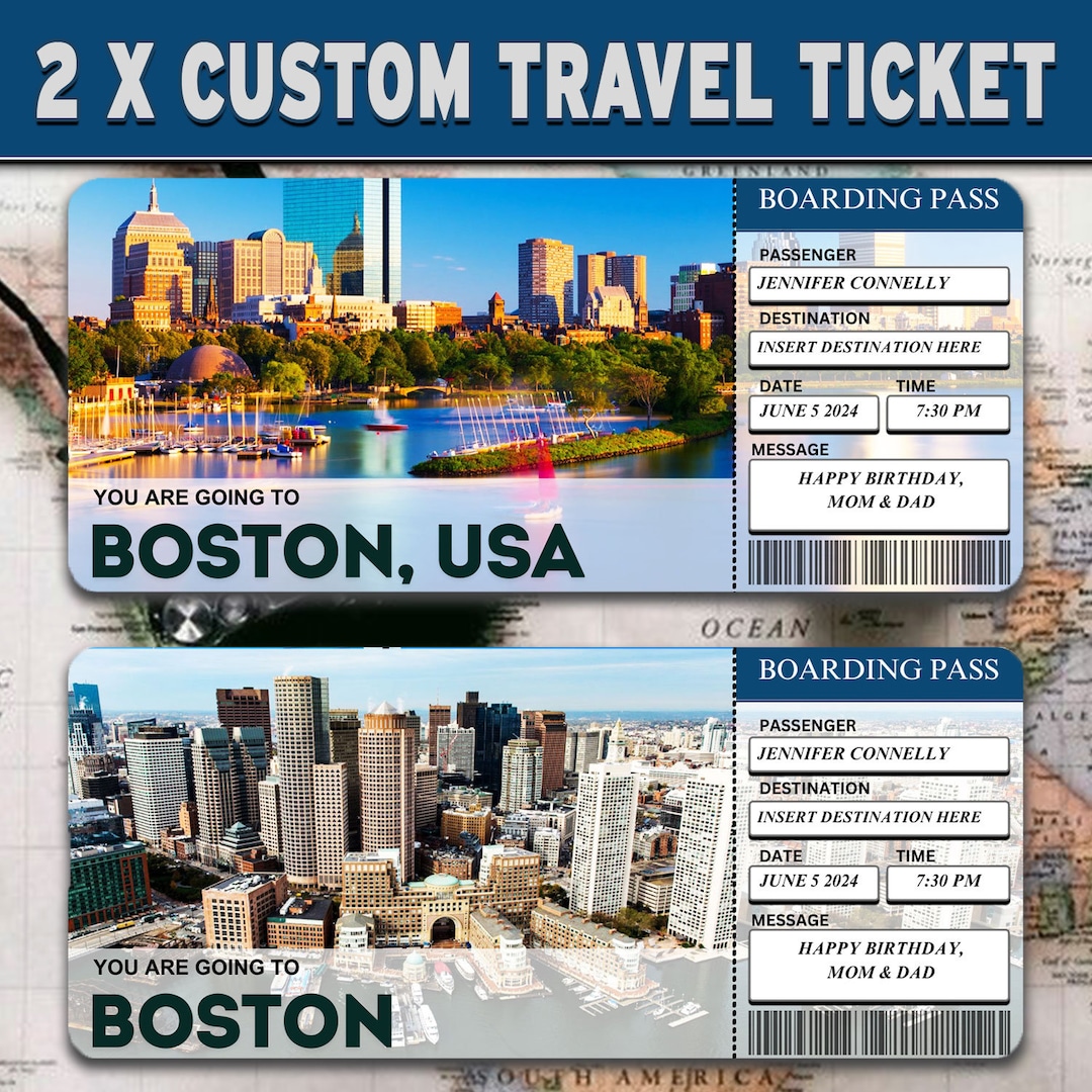 Boston Trip Ticket , Boston Surprise Boarding Pass, Printable Gift ...