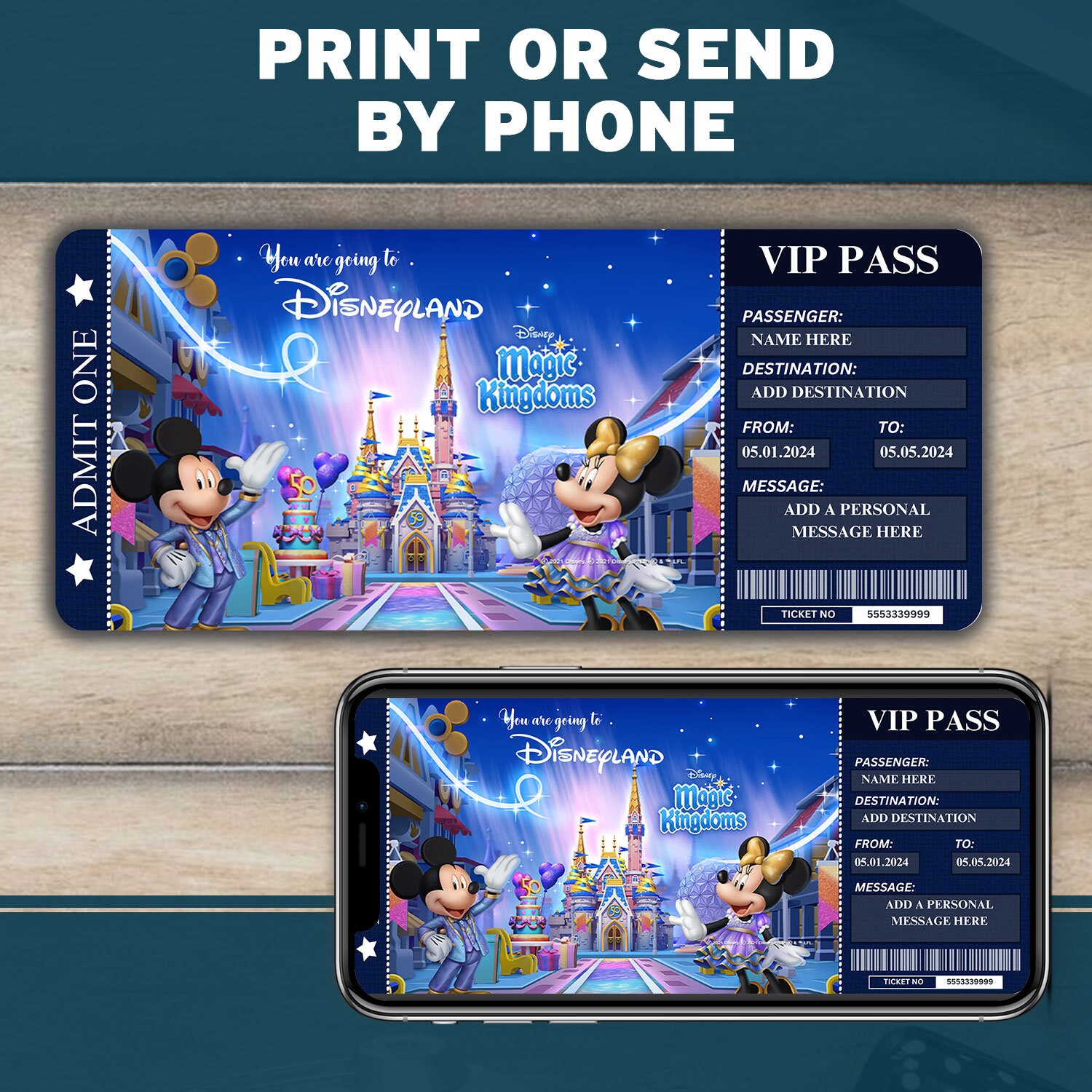 Printable Disneyworld Ticket Theme Park Surprise Ticket, Gift Reveal ...