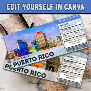 PUERTO RICO Surprise Trip Gift Ticket. Boarding Pass. Printable Ticket ...