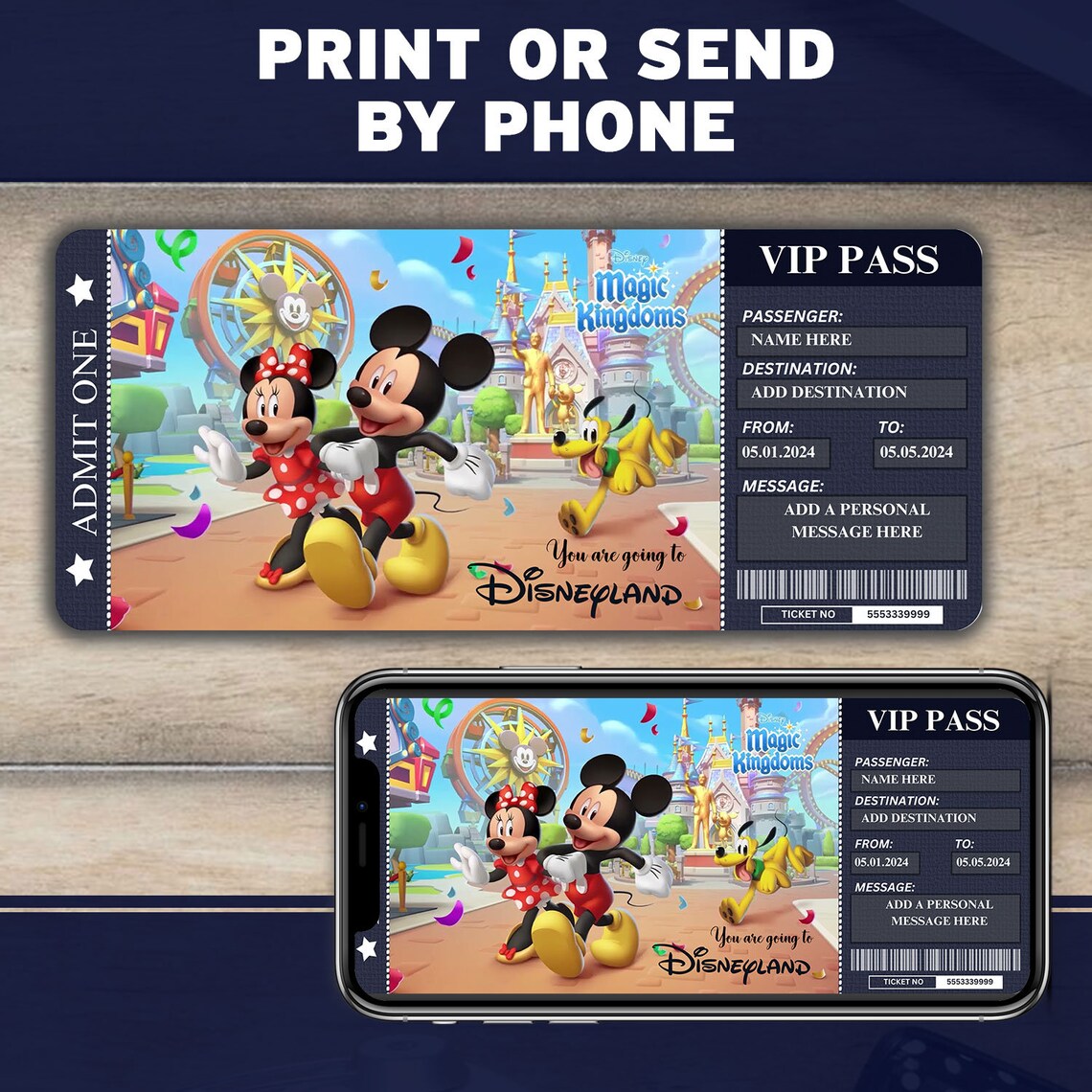 Printable Disneyworld Ticket Theme Park Surprise Ticket, Gift Reveal ...