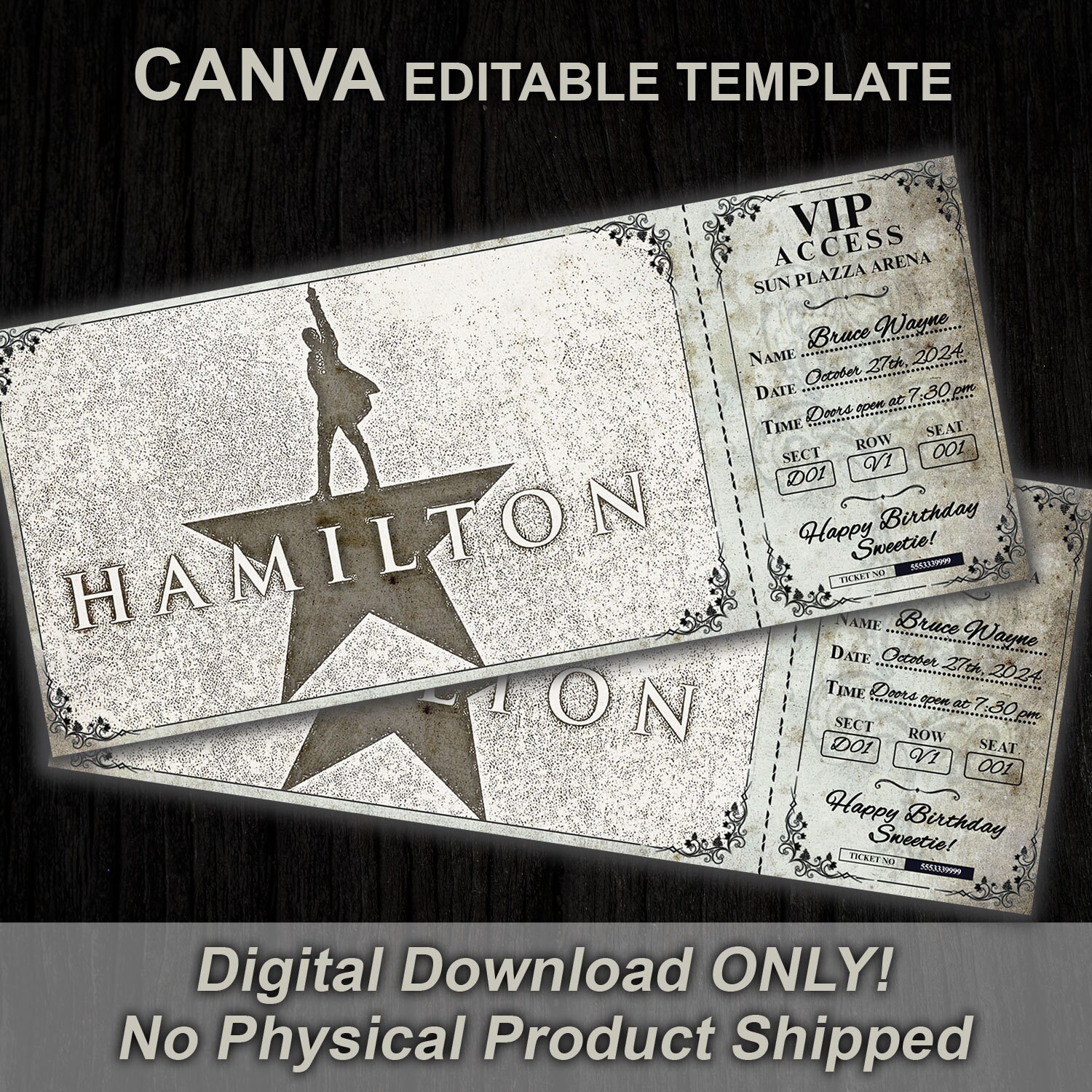 Printable Vintage Hamilton Musical Broadway Theatre Ticket, West End ...