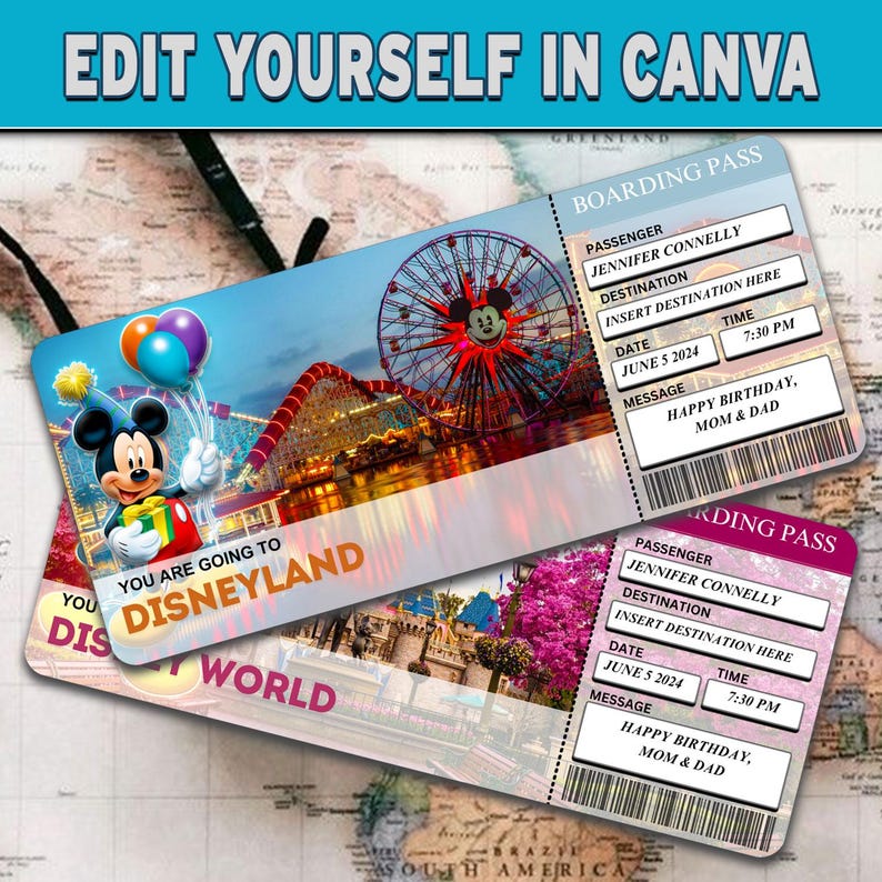 Printable Disneyland Surprise Ticket Template, Disneyworld Ticket, Gift ...