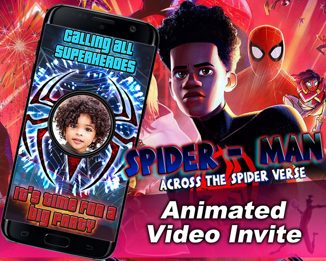 Spiderman Across the Spider-verse Birthday Invitation, Miles Morales ...