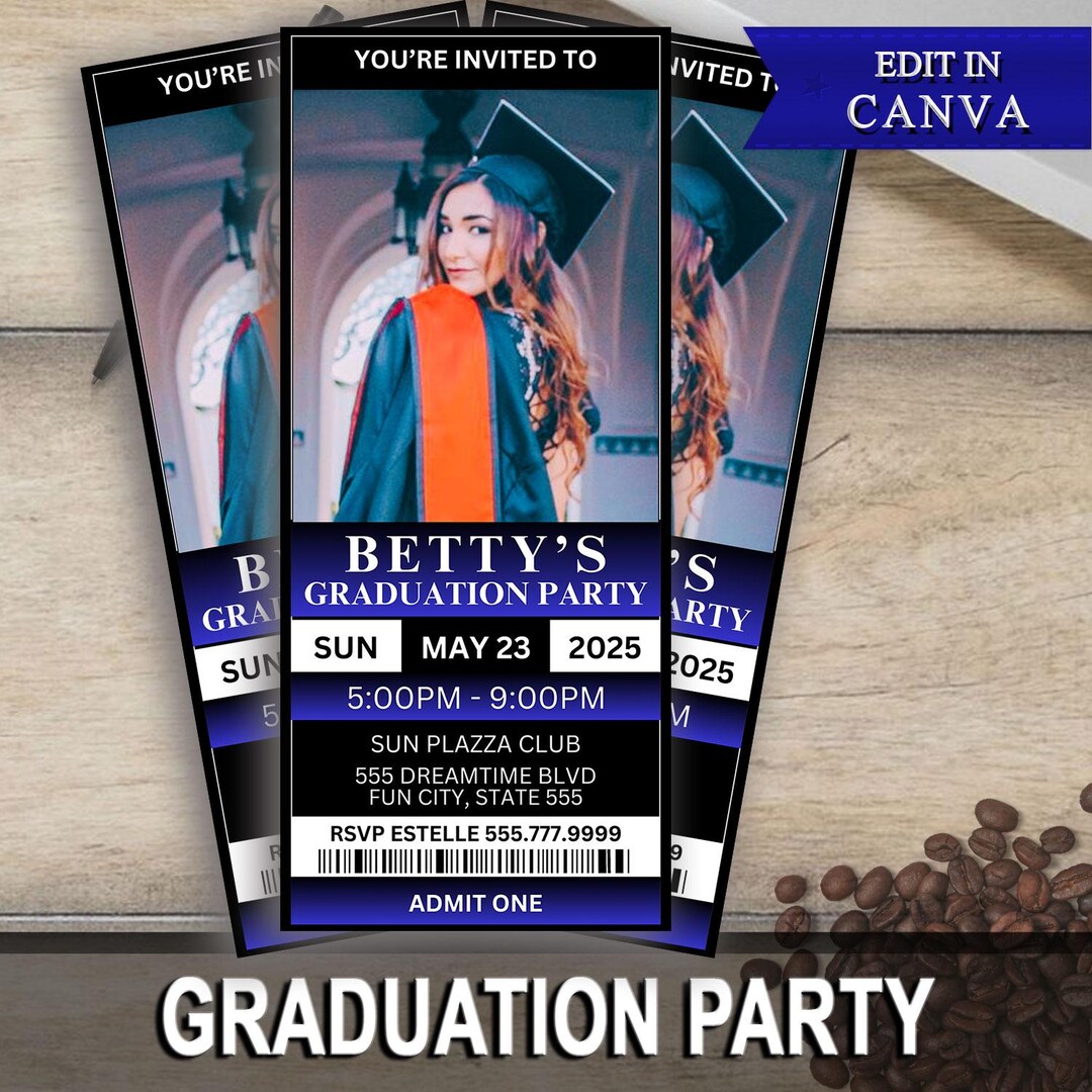 Graduation Invitation Ticket Template, Editable Graduation Ticket ...