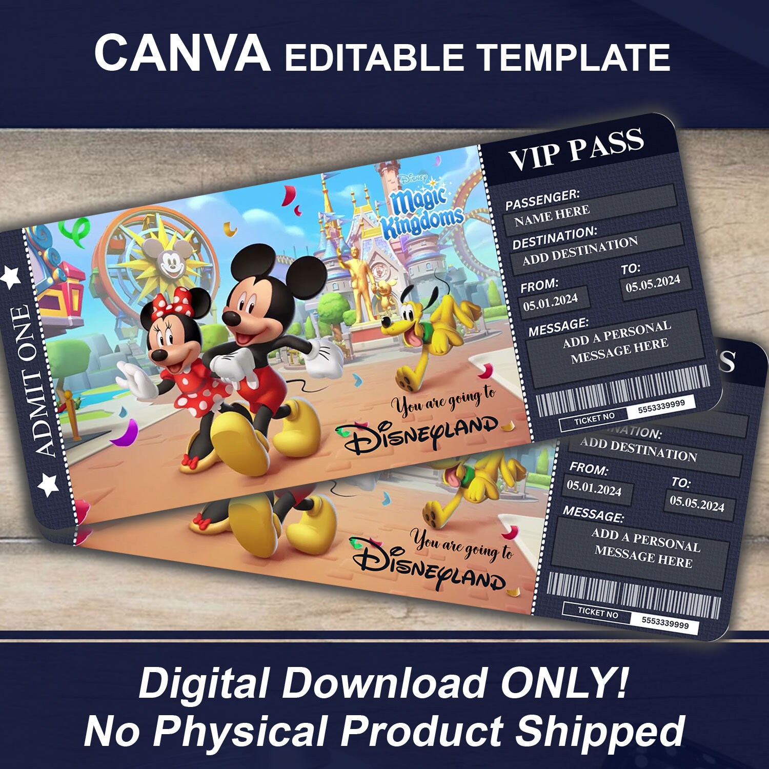 Printable Disneyworld Ticket Theme Park Surprise Ticket, Gift Reveal ...