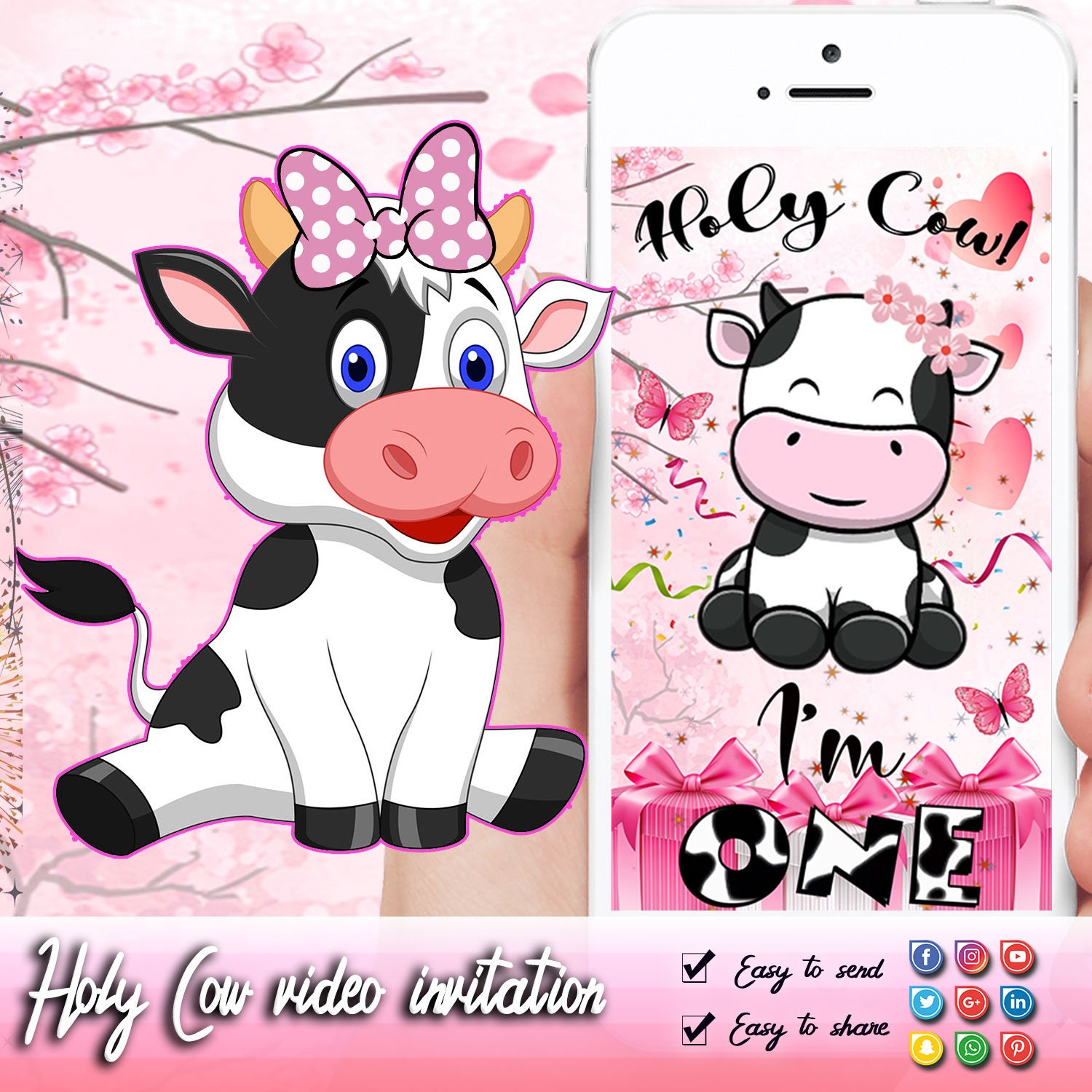 Holy Cow Video Invitation, Holy Cow Birthday Party Invitation, Cowgirl ...