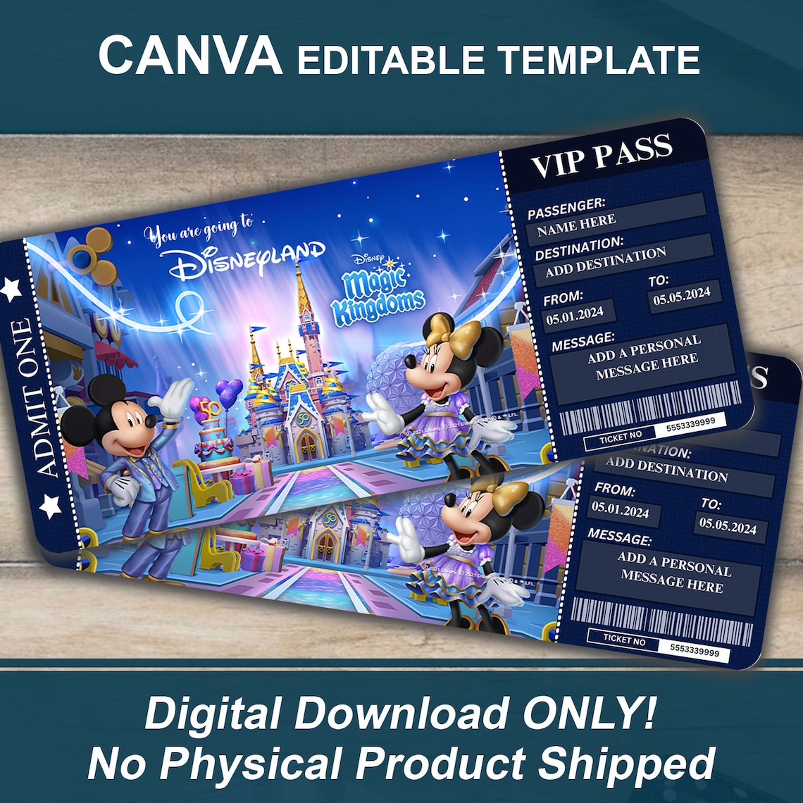 Printable Disneyworld Ticket Theme Park Surprise Ticket, Gift Reveal ...