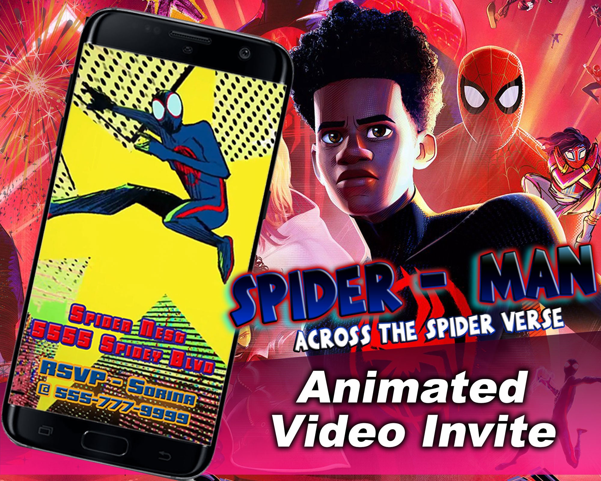 Spiderman Across the Spider-verse Birthday Invitation, Miles Morales ...