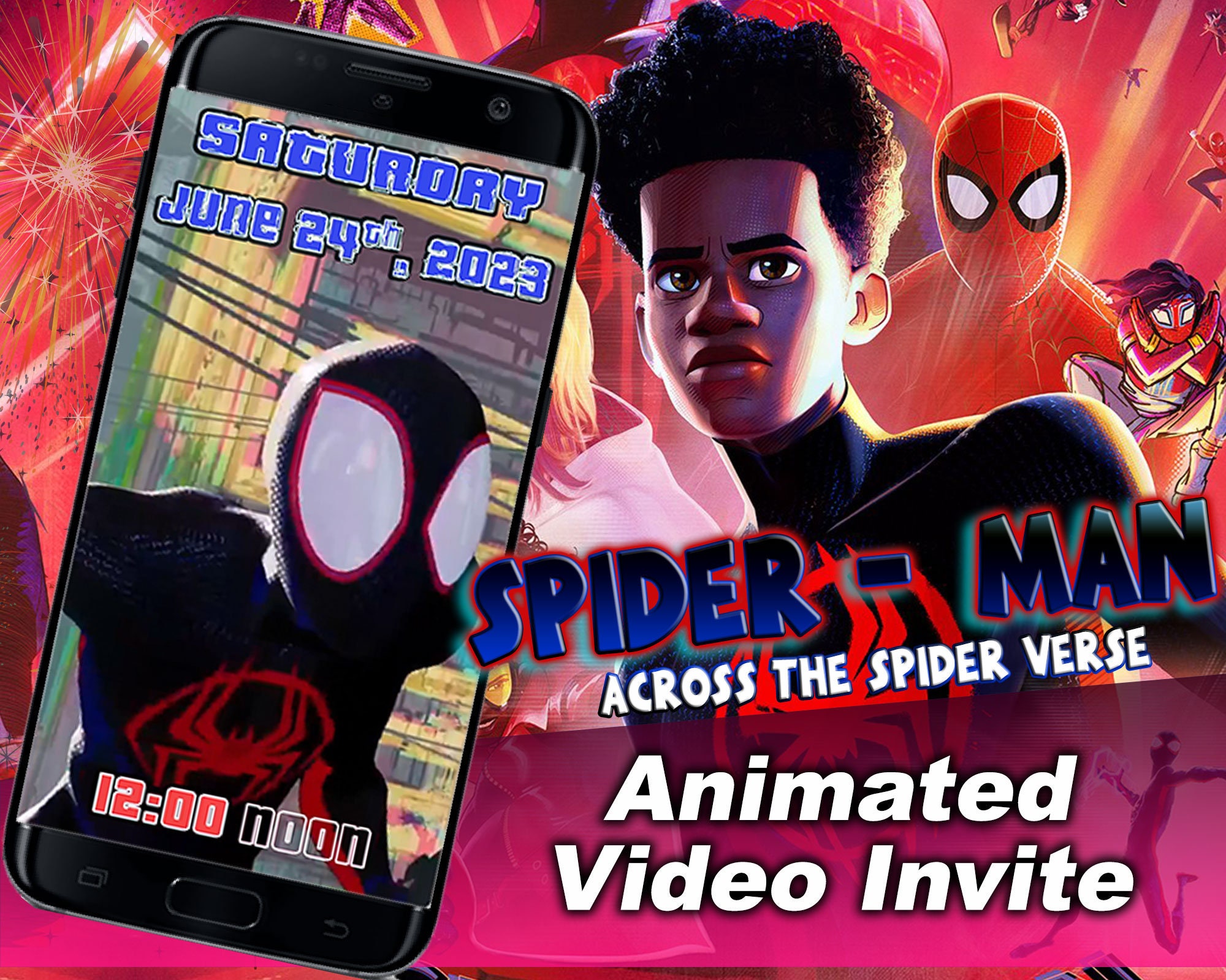 Spiderman Across the Spider-verse Birthday Invitation, Miles Morales ...