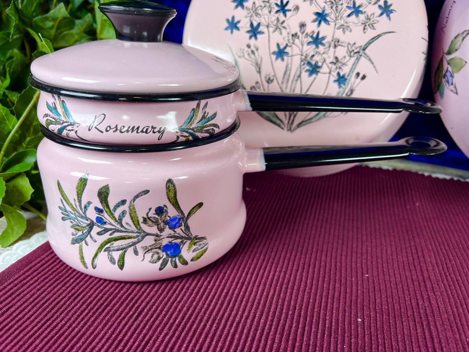 Vintage 1960s Pink Enamelware, Hand Painted Dela-ware by Delano Studios ...