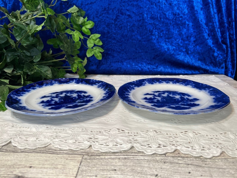 Very Rare 1840s Antique Flow Blue Plates, Set of 2, Middlesbrough ...