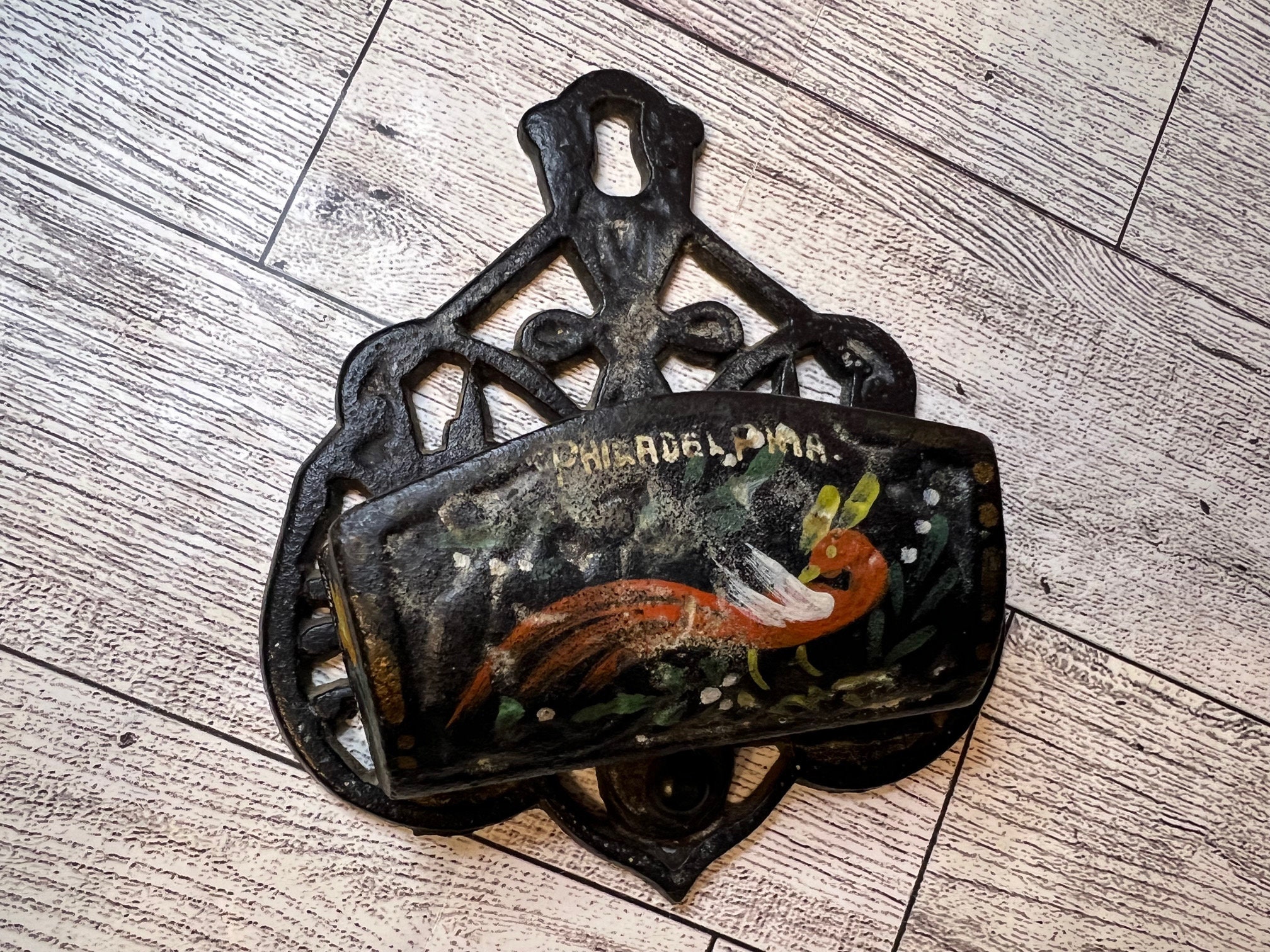 1940s Cast Iron Match Safe Holder, Hand Painted Philadelphia Souvenir ...