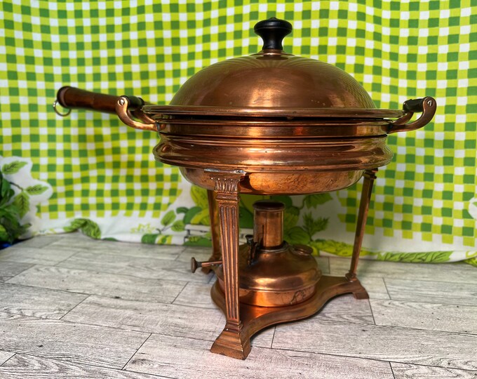Antique 1908 Copper Chafing Dish, Art Deco Landers Frary Clark Tin ...