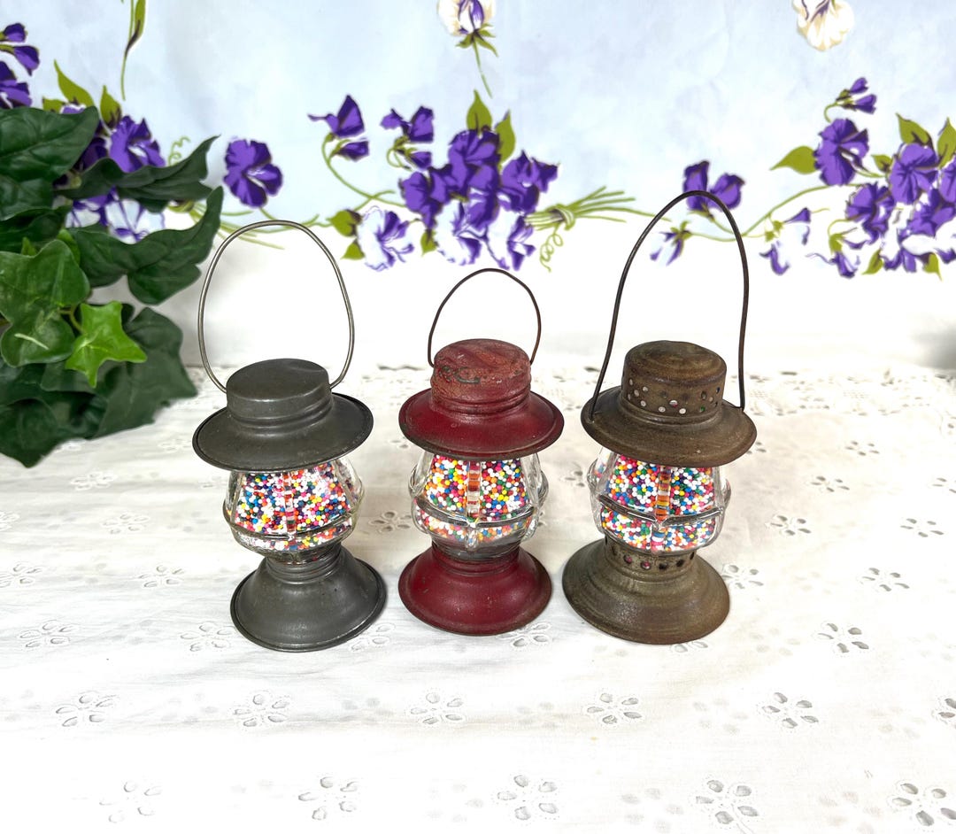 Antique Railroad Lantern Candy Container: Miniature Oil Lamp Doll ...