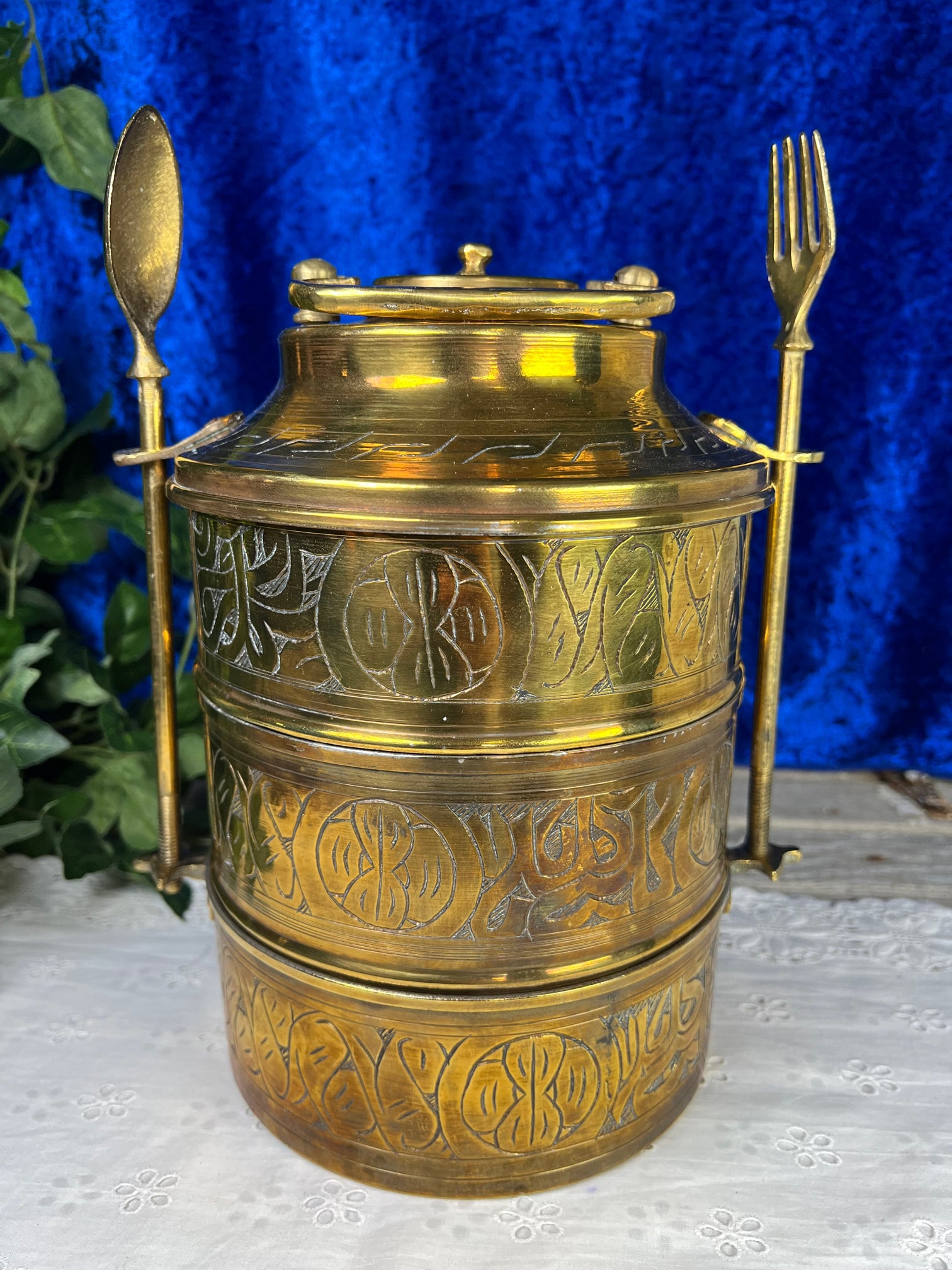 Vintage Brass Tiffin: Stackable Lunch Box Carrier, Middle Eastern Decor ...