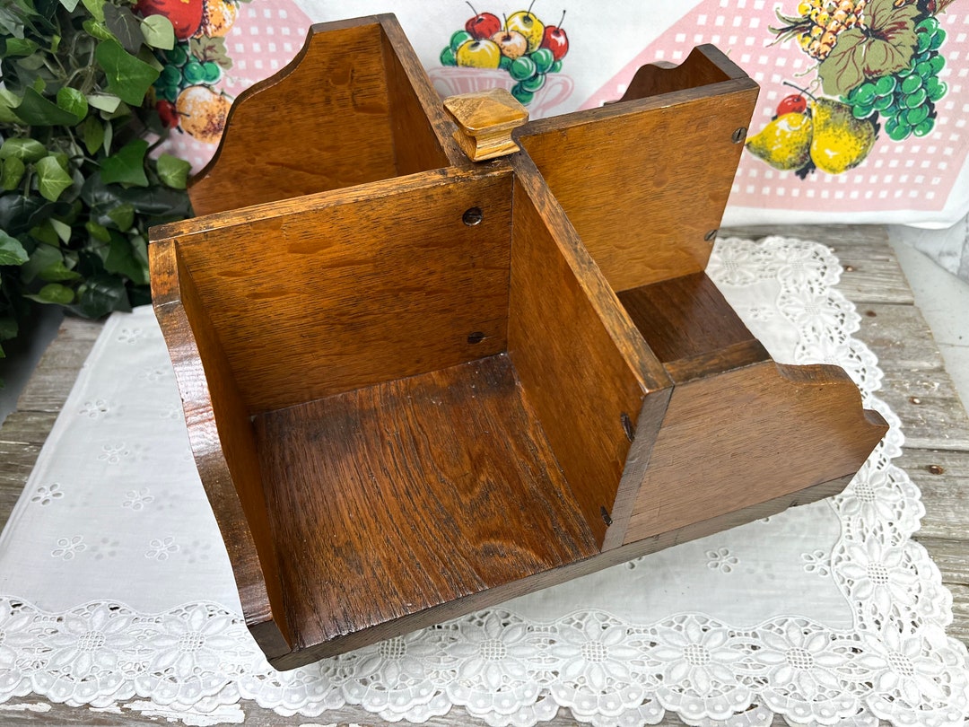 Vintage Revolving Library Book Stand, Wood Turntable, Dining Room Table ...