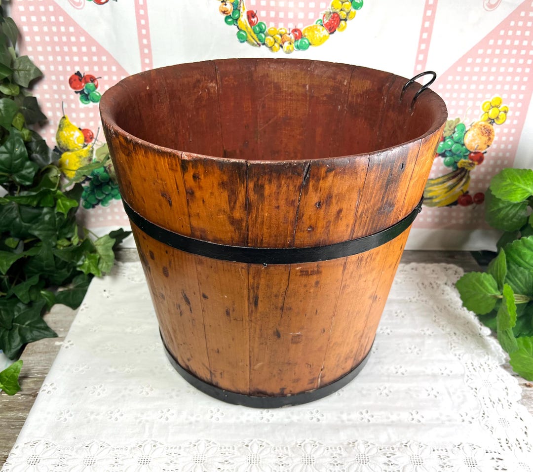 Vintage Wood Pail Bucket, 13” Farm Salvage Grain Container, Hanging ...