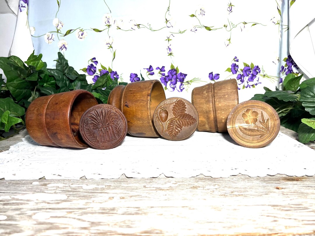 Antique Butter Molds, Choice Hand Carved Wood Butter Stamp Press, Wheat ...