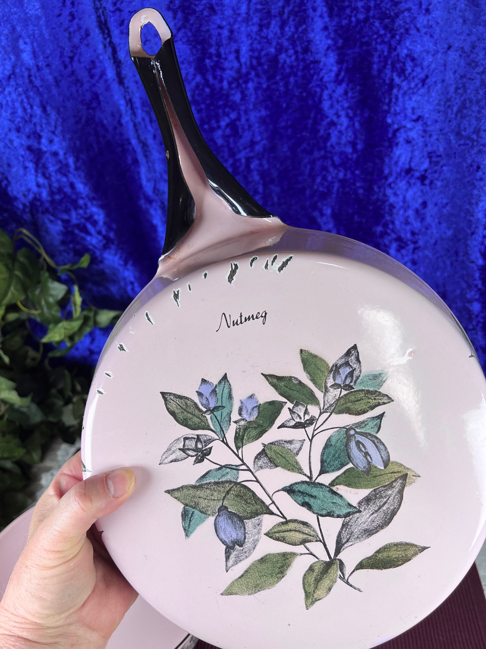 Vintage 1960s Pink Enamelware, Hand Painted Dela-ware by Delano Studios ...