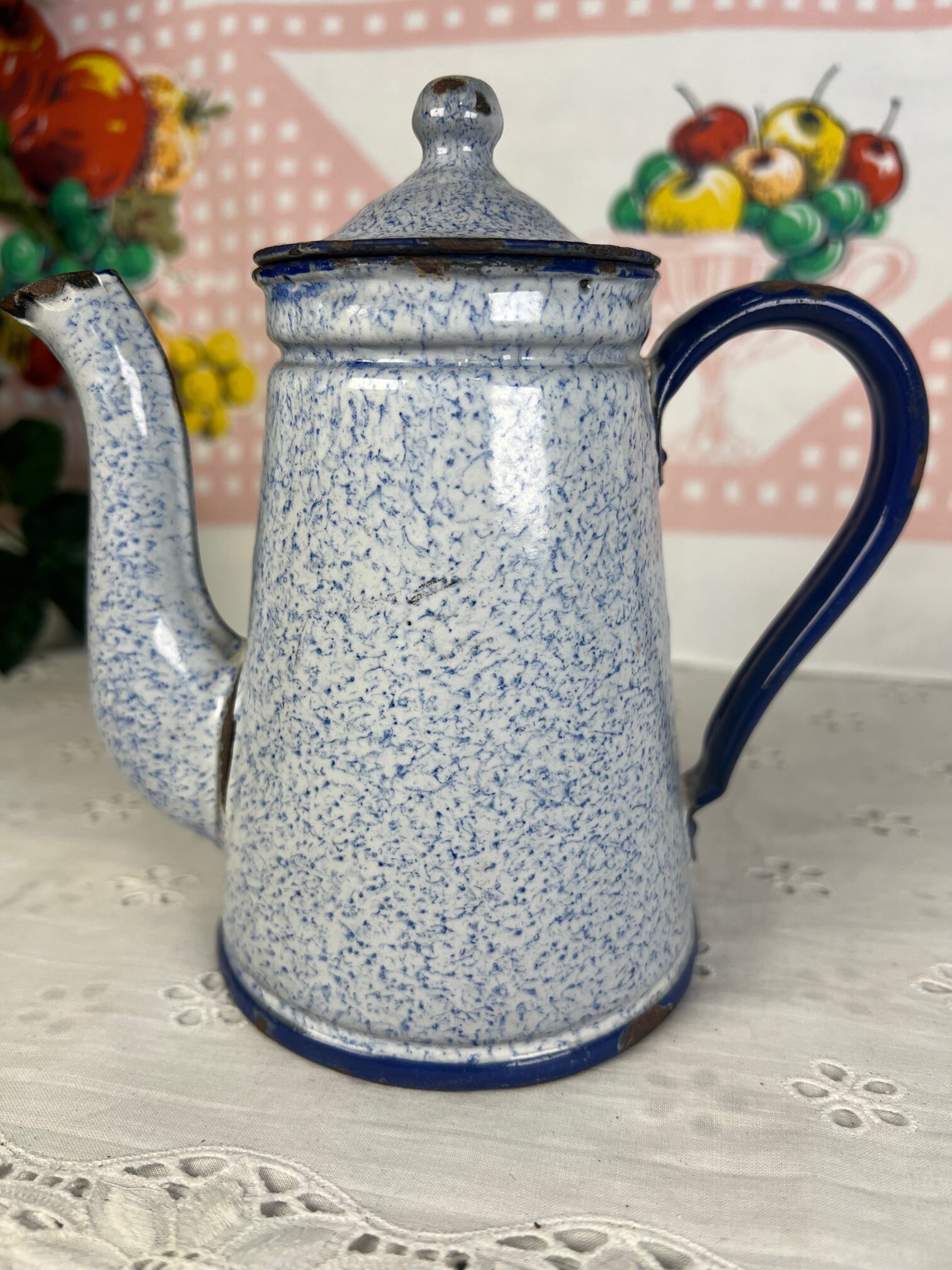 Vintage Enamelware Coffee Tea Pot, Cobalt Blue Small 2 Cup Enamel ...
