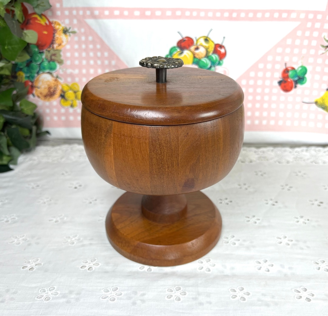 Vintage Wood Pedestal Bowl: Treenware Candy Dish, Vanity Decor - Etsy