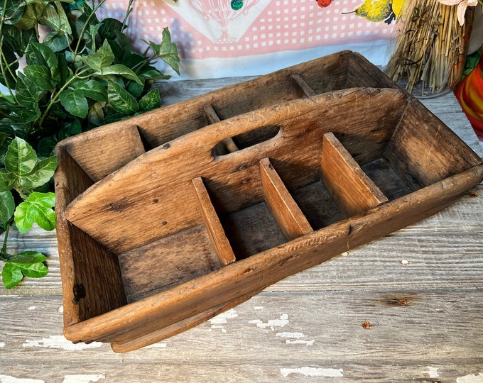Antique 1800s Primitive Wood Box With 8 Sections, Handmade Tote, Rustic ...