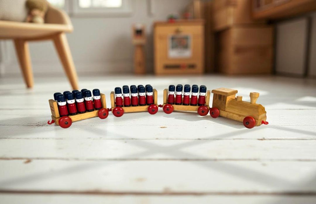Vintage Wood Toy Soldier Train, Counting Educational Learning Toy ...