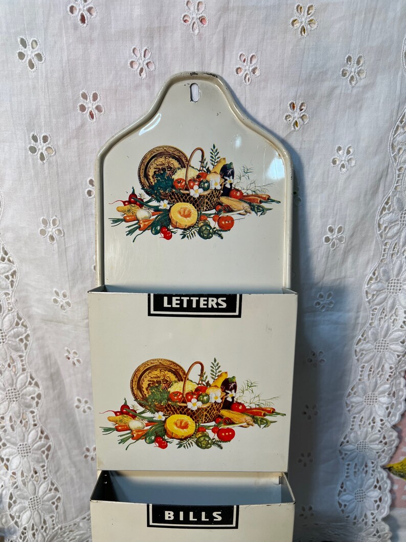 Vintage 1950s Tin Mail Holder, Letter Bill Sorter Organizer, Vegetable ...