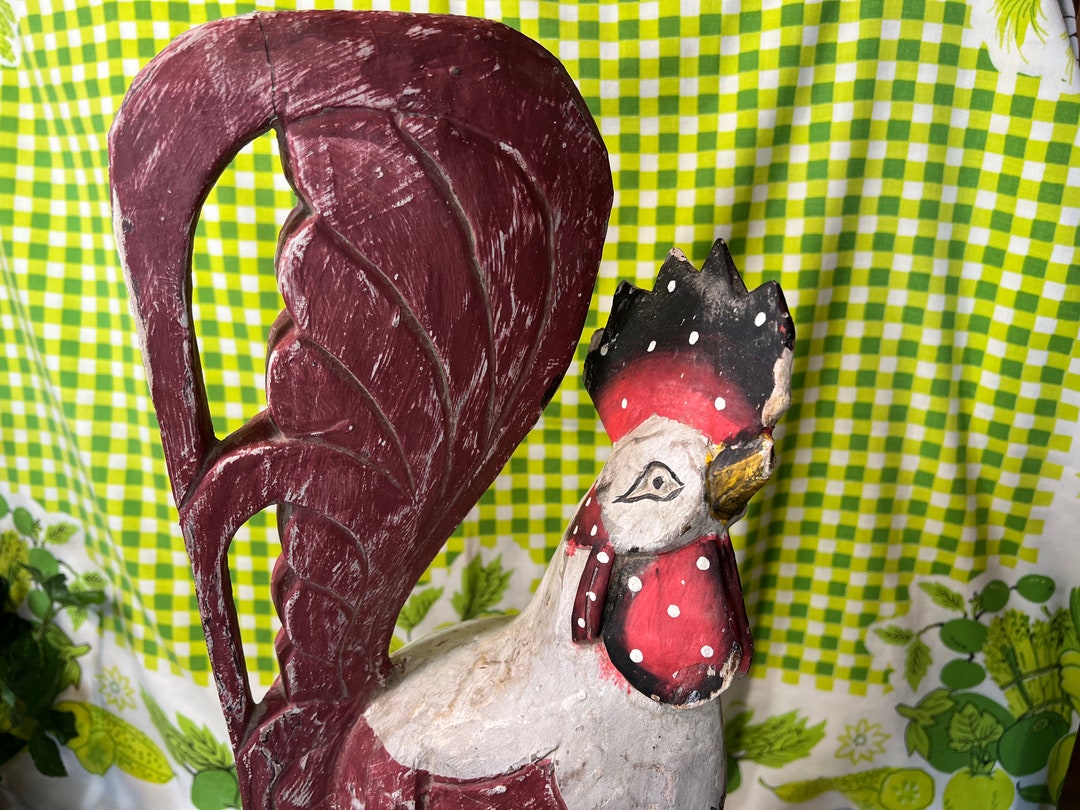Vintage Large Hand Carved Wood Chicken, Wooden Rooster, Primitive Folk ...