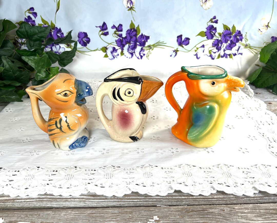 Vintage Parrot Toucan Creamers, Choice: Early 1900s Bird Pitcher Vase ...