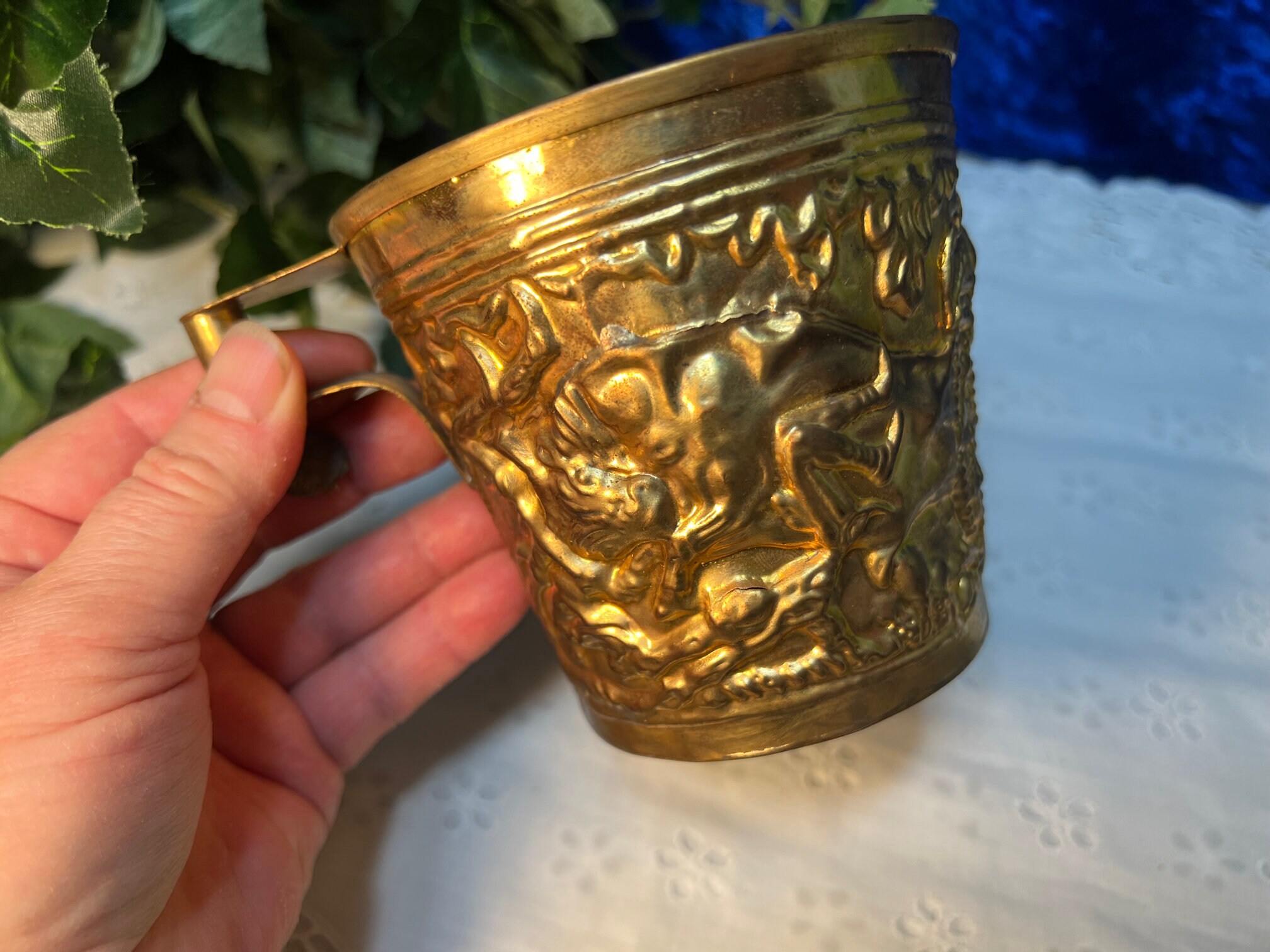 Vintage 1960s Brass Greek Reproduction of Ancient Minoan Vaphio Cup, Marked on Bottom Made in ...