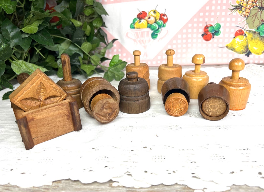 Vintage Antique Butter Pat Press Stamp, Choice of Miniature Hand Carved ...