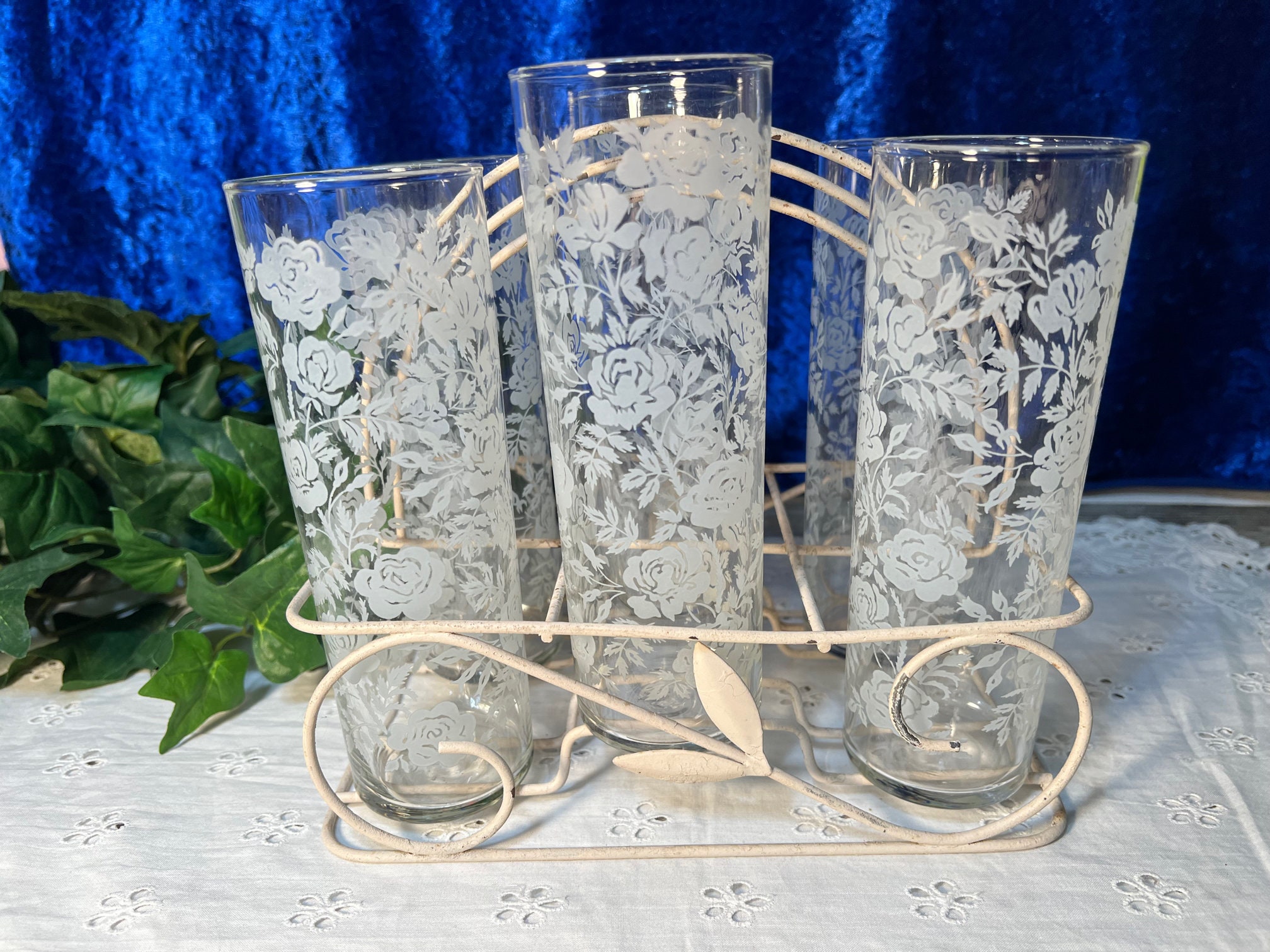 Vintage 1950s Libbey Rambler Rose Highball Tumblers, Ice Tea Glasses ...