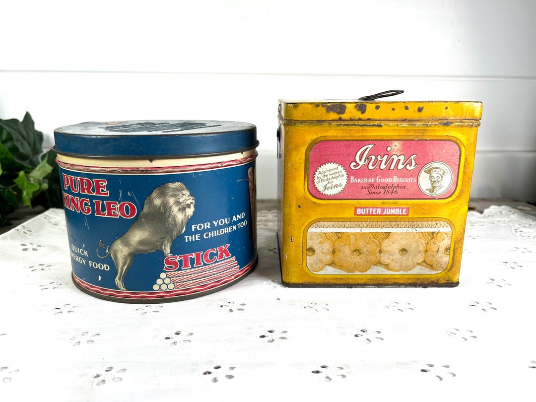 Antique 1920s Candy & Biscuit Tins: Rustic Farmhouse Kitchen Storage - Etsy