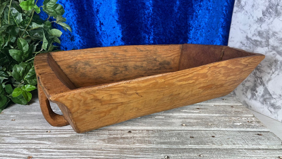 Antique Dough Bowl Trencher 21”, Hand Carved Wood W/ Handle From 1 Log ...