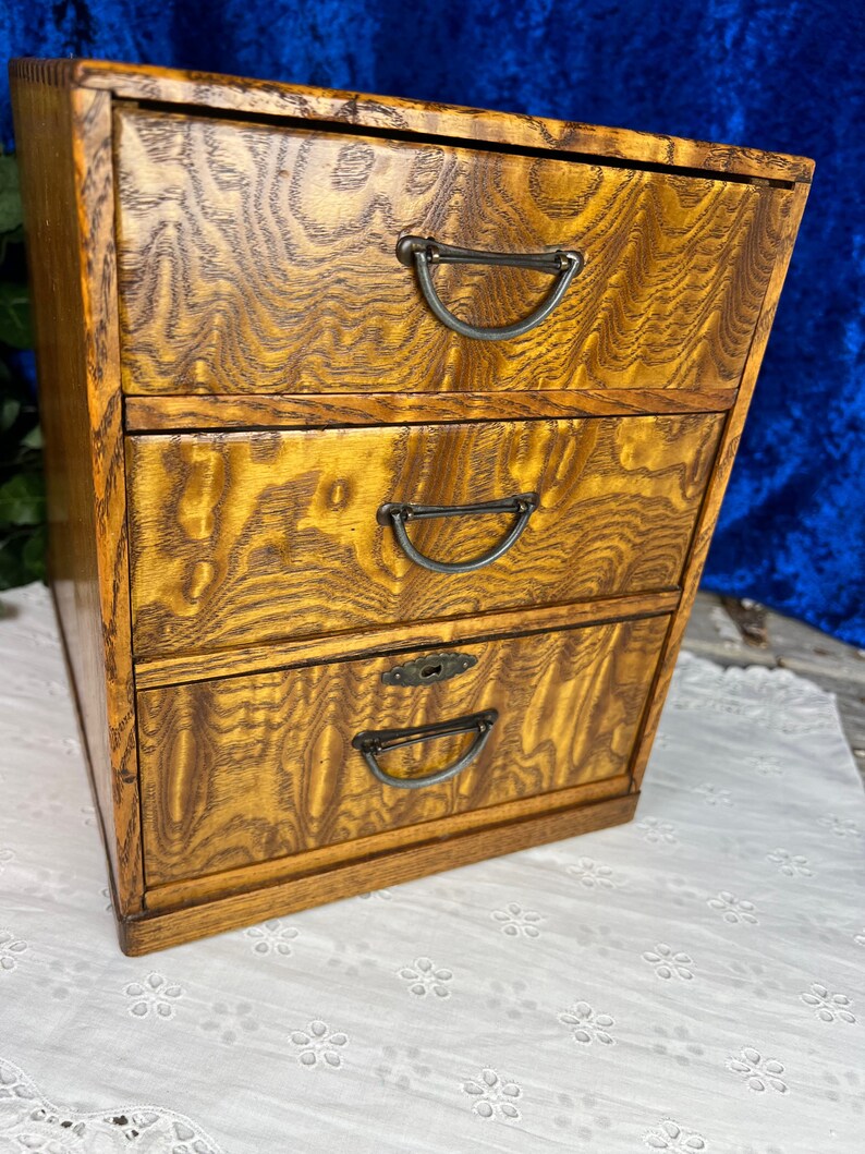 Stunning Vintage Japanese Tansu Wood Storage Box, 3 Drawers W/ Hirute ...