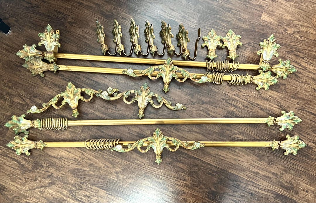 Stunning Antique Curtain Rods, Complete Sets, Elaborate French Ormolu ...