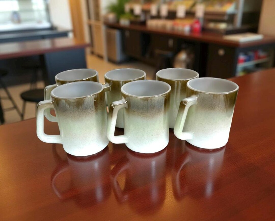 Vintage Ombré Mesa Moss Mugs - 1960s Federal Glass Set of 6 - Etsy