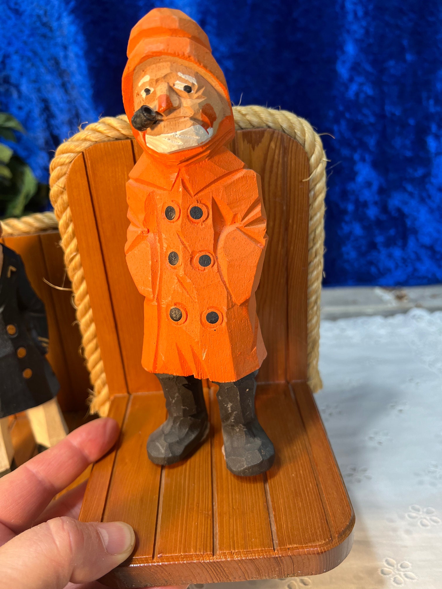 Vintage Hand Carved Wood Bookends, Sea Captain, Old Salt, Sailor ...