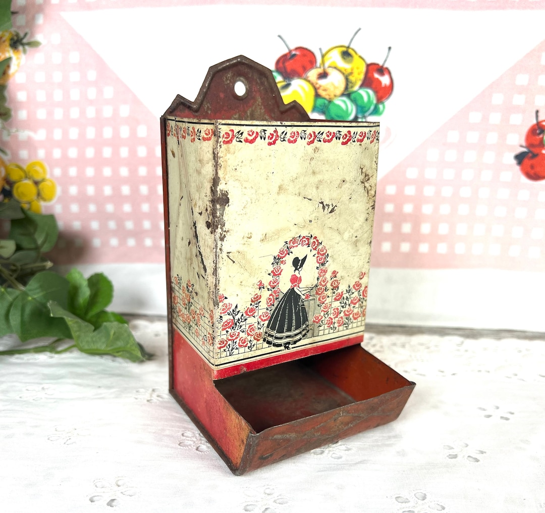 Vintage Metal Matchbox Holder, Wall Mount Match Box Safe, Distressed ...
