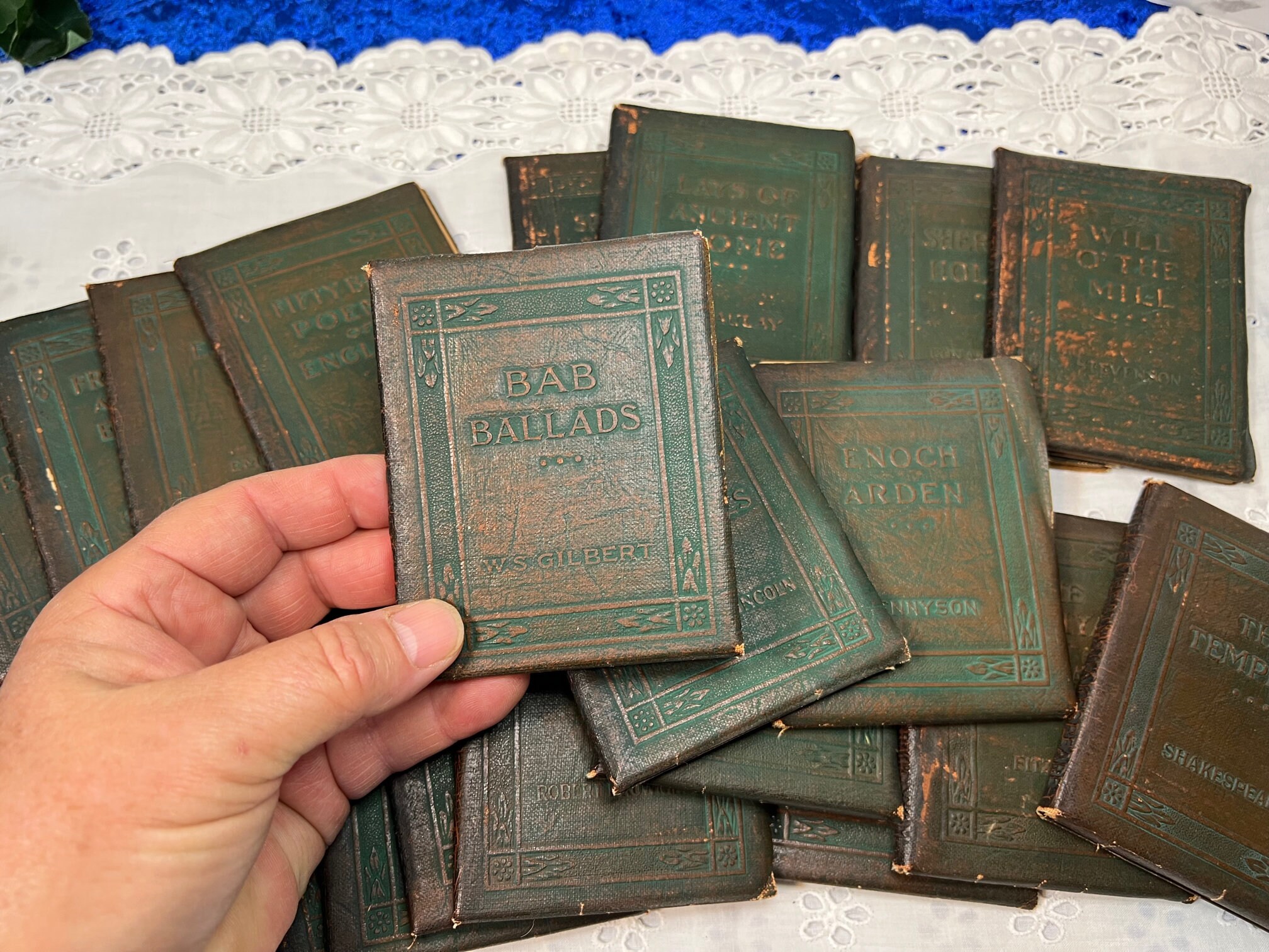 Antique Little Leather Library 1920's Books Miniature Small Redcroft ...