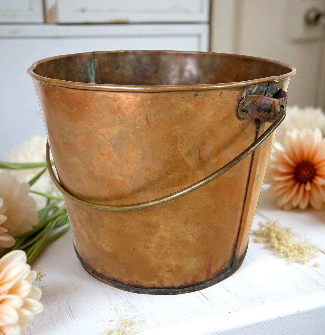 Antique Copper Pail, 1 Gallon Bucket: French Country Farmhouse Kitchen ...