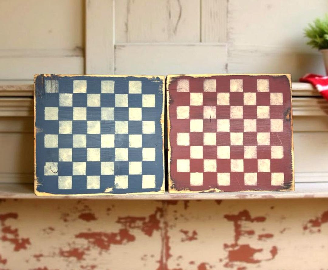 Vintage Checkerboards, Hand Painted Primitive Style, Choice of Red or ...