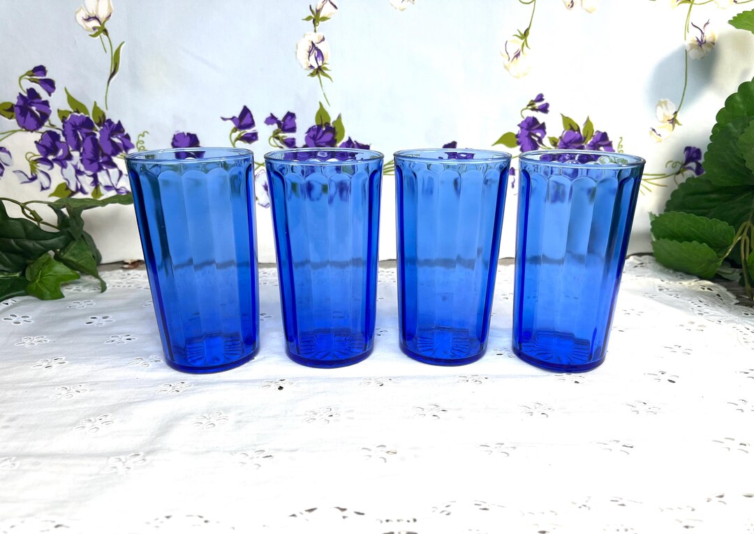 Vintage Cobalt Ritz Blue Optic Glasses, Set of 4 8 Oz. Tumblers ...